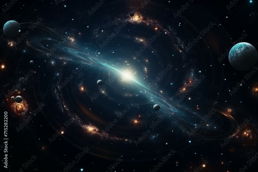 Dark void with celestial bodies. Futuristic background of endless ...