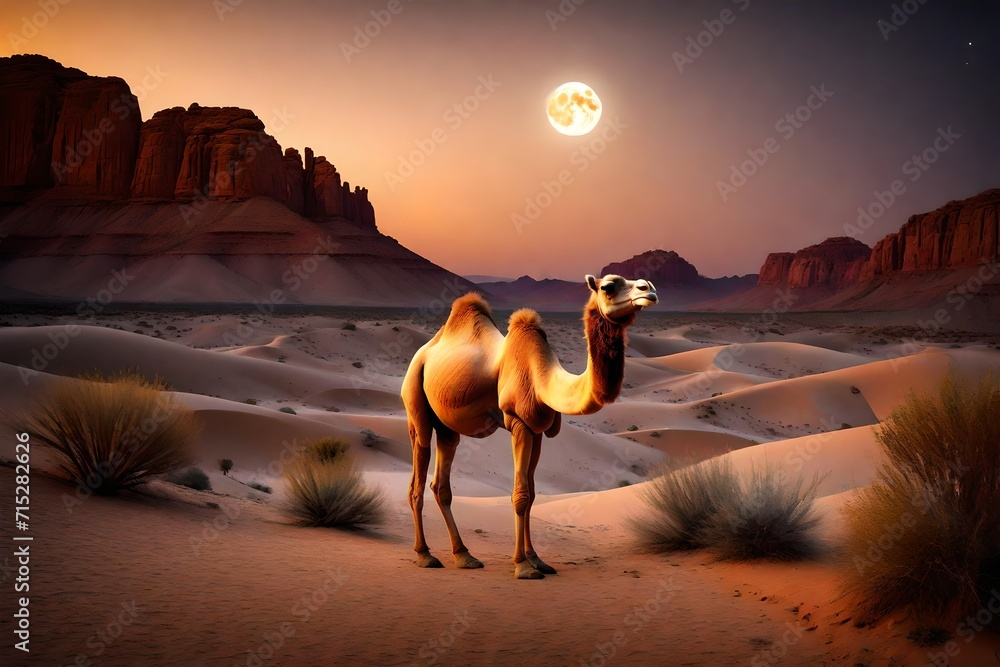 Experience the enchantment of a moonlit desert night, where a lone ...