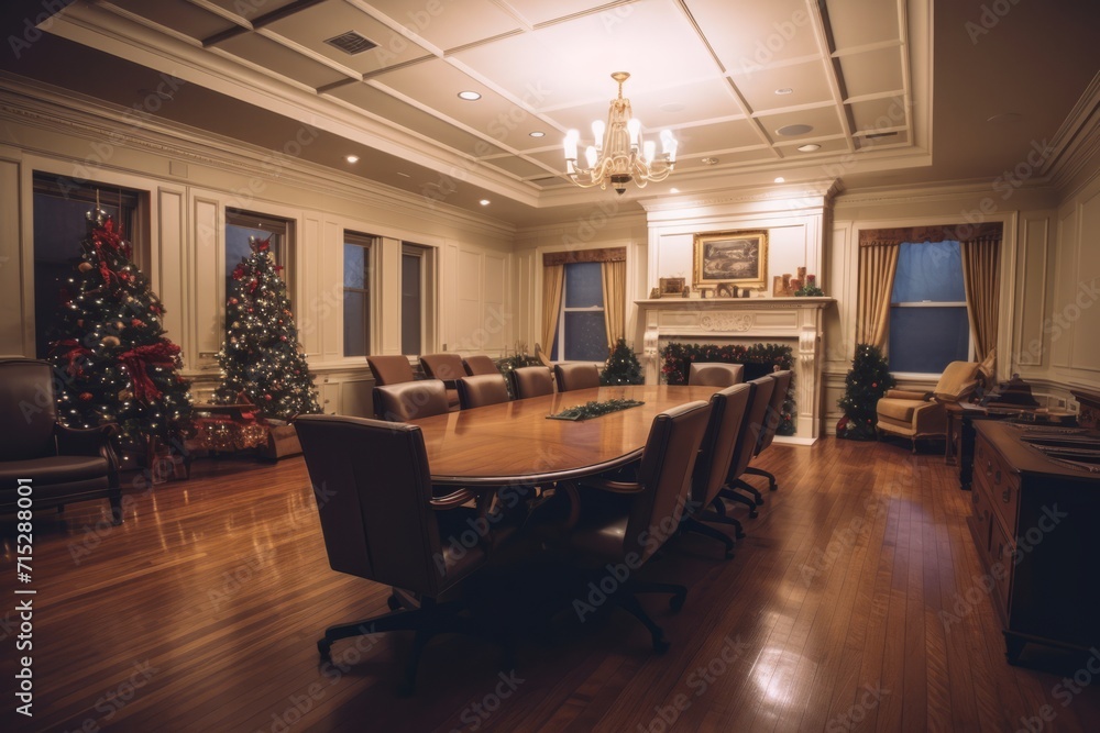Foto de Holiday-themed office meeting room with a Christmas tree and ...