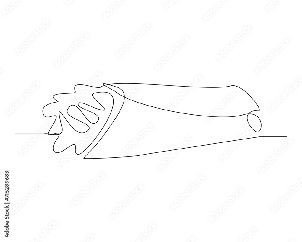 Continuous single line sketch drawing of shawarma kebab burrito meat ...