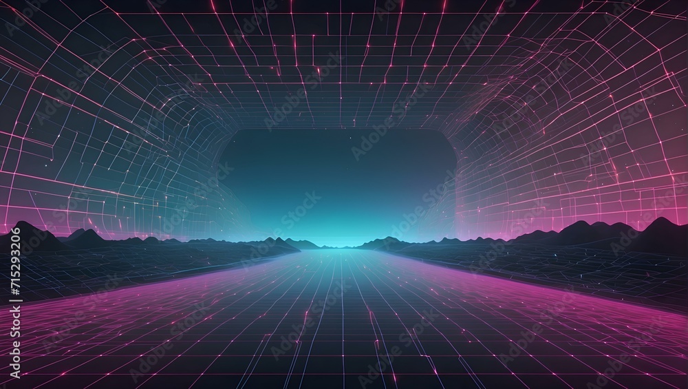 Sci-Fi Background Futuristic Grid landscape. Digital cyber surface ...