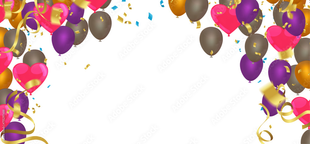 Happy birthday background with balloons, confetti and ribbons. Vector ...
