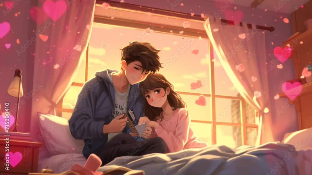 Lofi anime girl, cuddling with her boyfriend in the room, romantic and ...