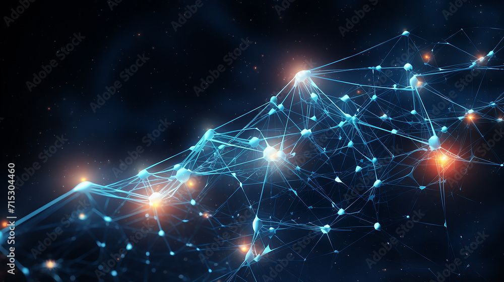 artistic representation of AI neural network visualized, interconnected web of nodes and ...