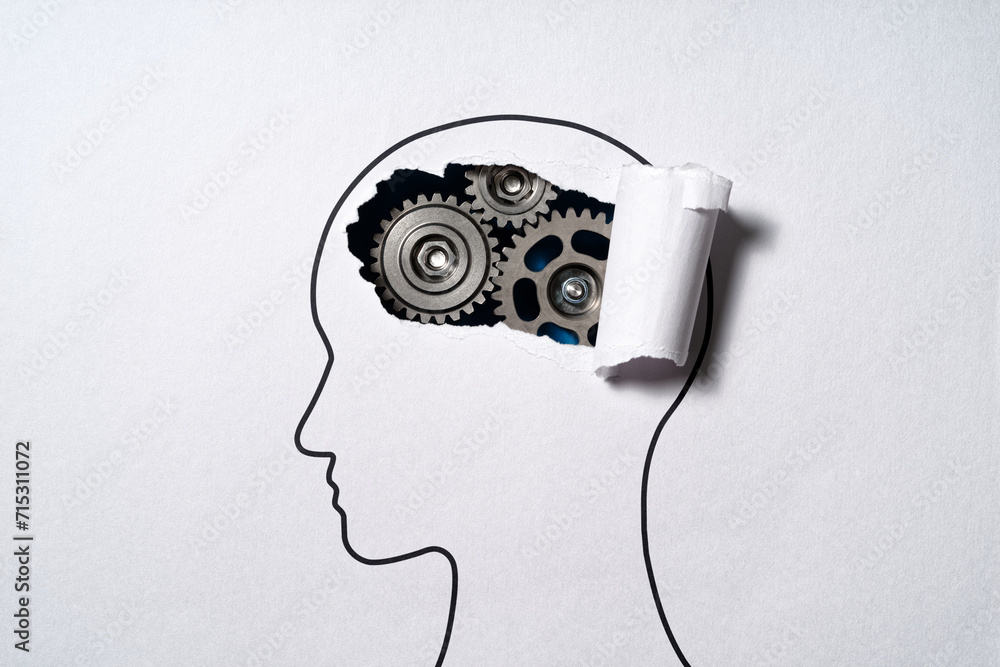 Mechanism of thinking. Thinking skill and method concept. Gears and ...