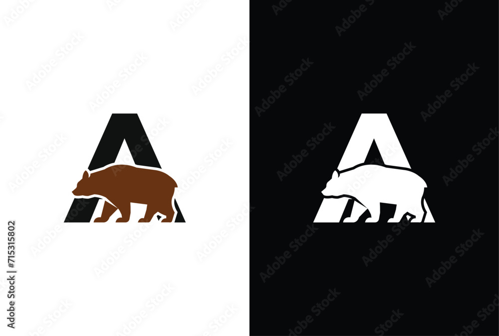 Initial A Bear logo. Bear Abstract A letter with bear logo design and ...