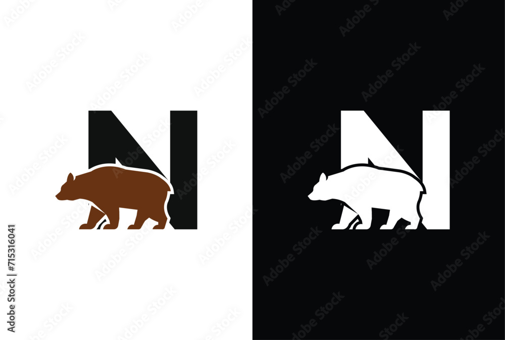 Initial N Bear logo. Bear Abstract N letter with bear logo design and ...