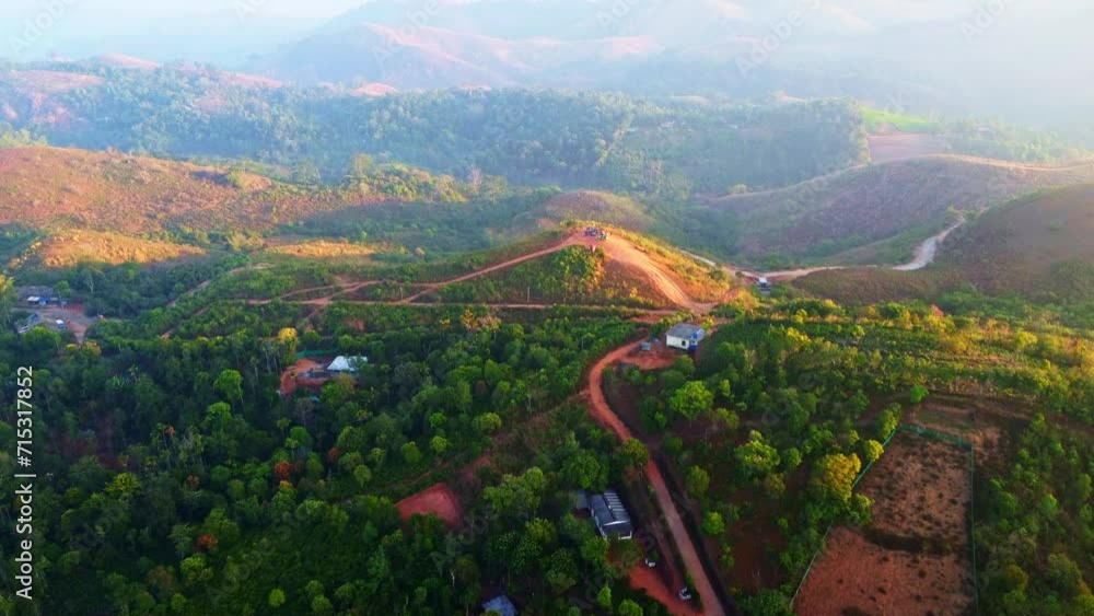 Ariel shot of the rocky mountains in vagamon, Kerala, India. Vagamon is ...