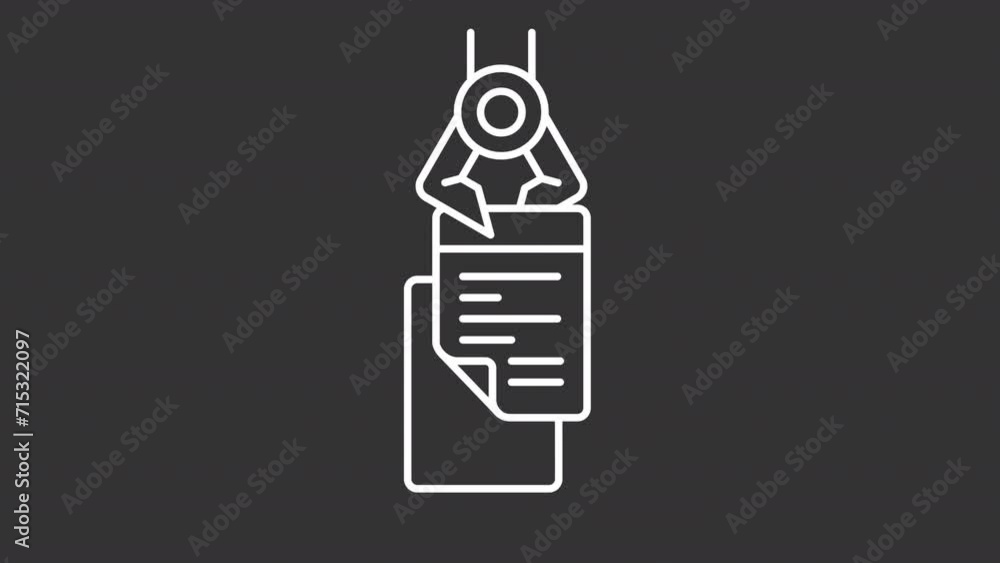 RPA white line animation. Animated robot arm and document icon. Robotic ...