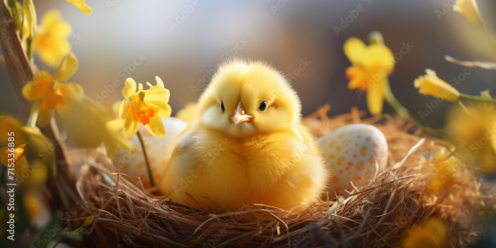 Fluffy yellow lumps in form of chicken hatching from egg, A chick in ...