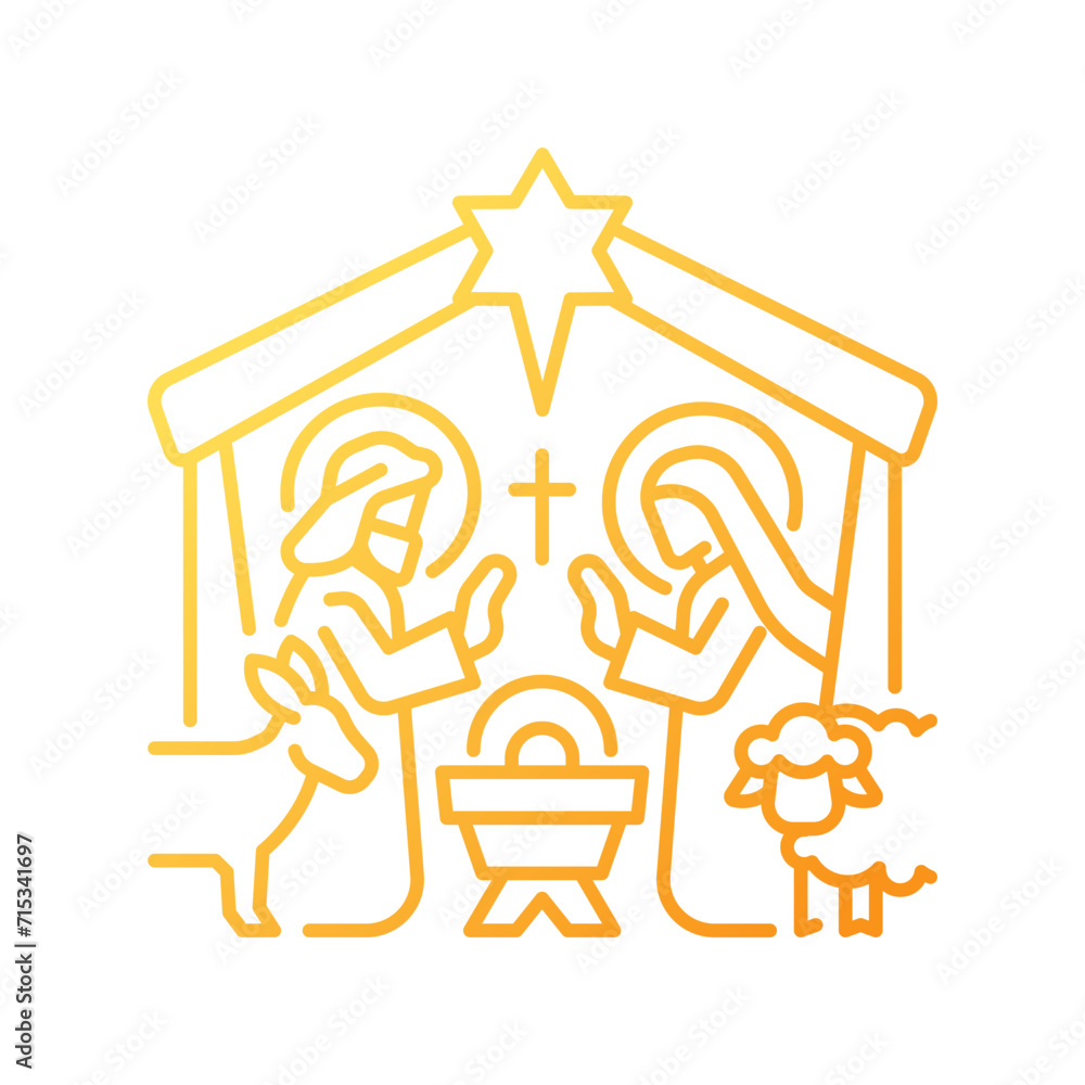 Nativity scene gradient linear vector icon. Birth of Jesus Christ in ...