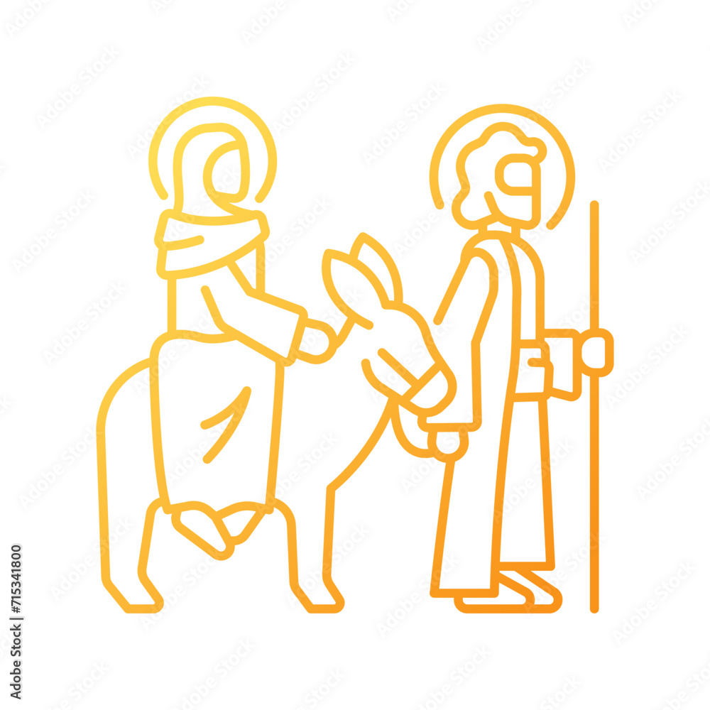 Journey to Bethlehem gradient linear vector icon. Mary and Joseph ...