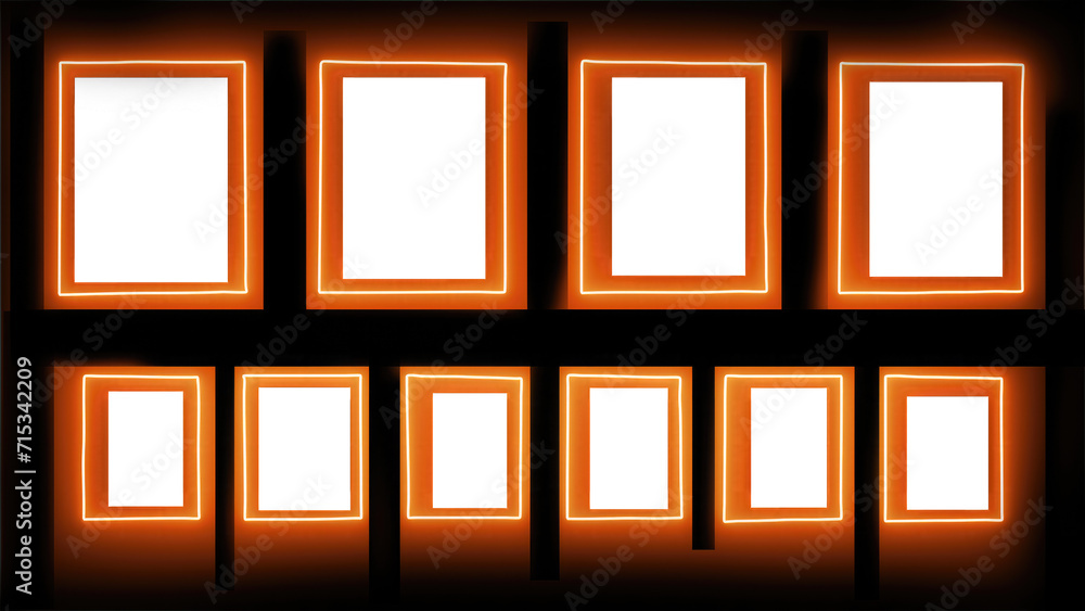 Glowing neon frames on the wall, Neon light photo picture frame ...