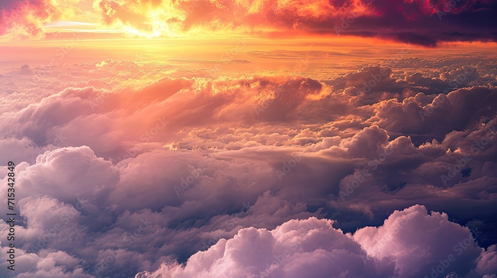 Delve into an extra-wide format illustration of a heavenly sunset above ...