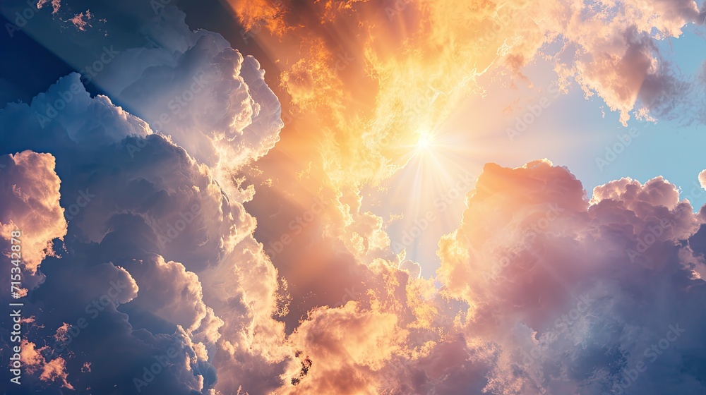 Delve into an extra-wide format illustration of a heavenly sunset above ...