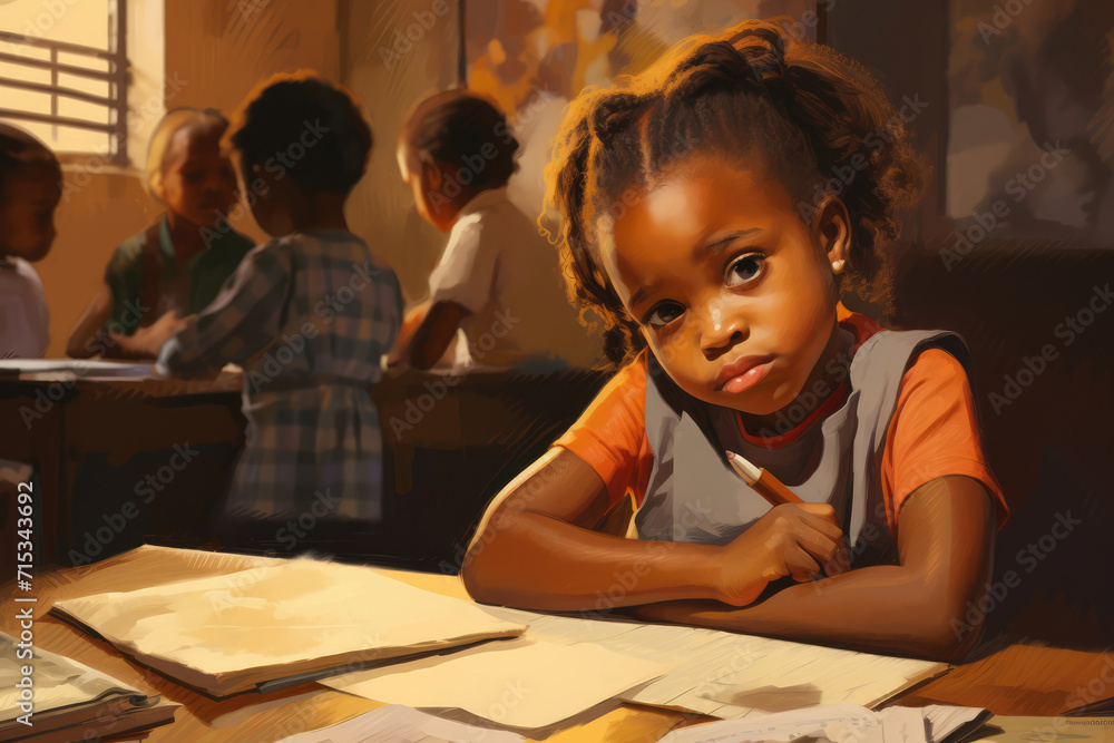 Illustration of a 4-year-old Kenyan girl drawing a picture of her ...