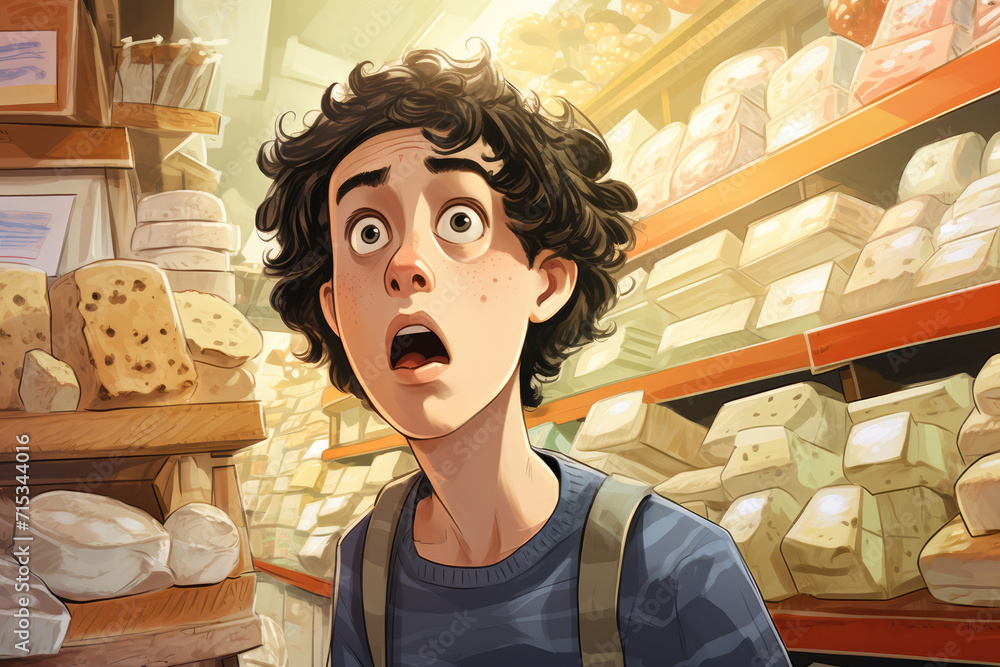 Illustration of a French teenage boy with a face of strong aversion ...