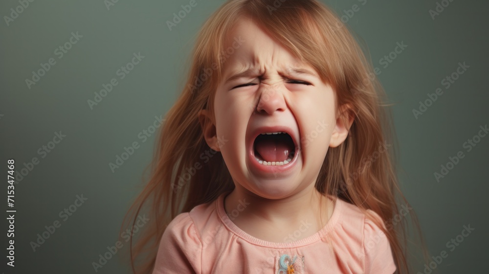 cute little baby girl child crying and screaming isolated, childhood ...
