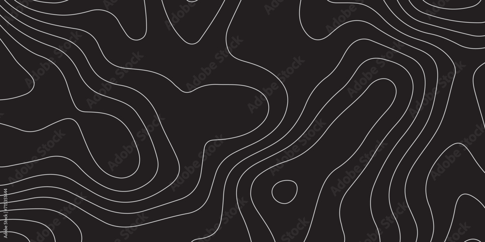 Abstract black background with topographic map lines, contour ...