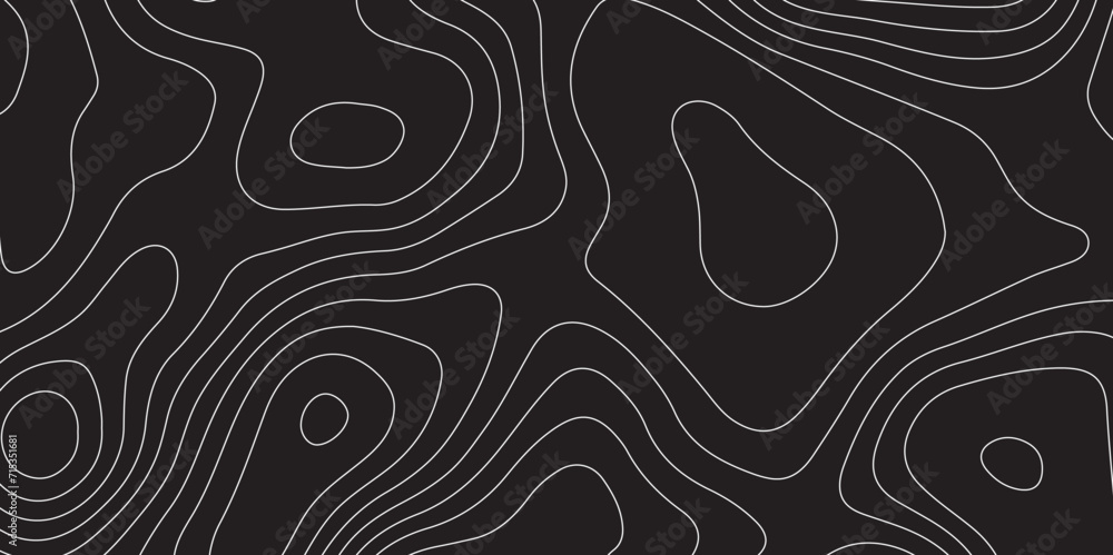 Abstract black background with topographic map lines, contour ...