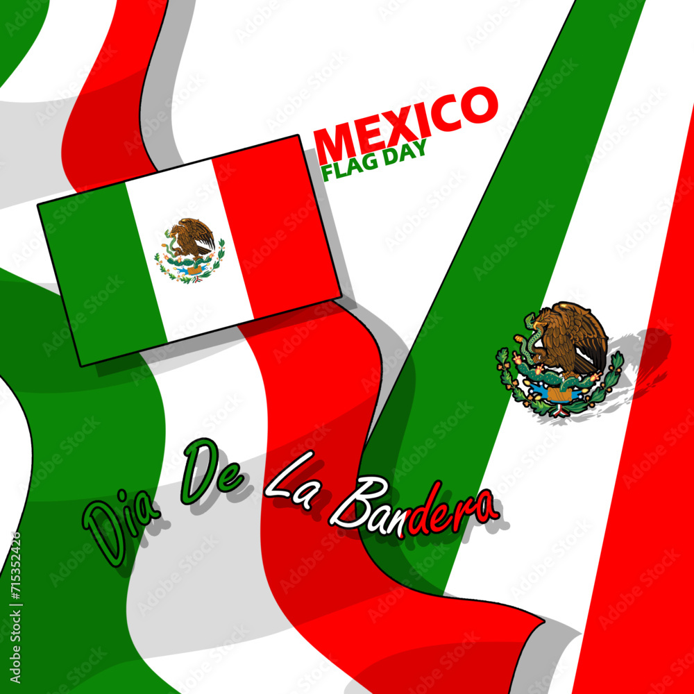 Mexico Flag Day event banner. Mexican flag with ribbons and bold text ...