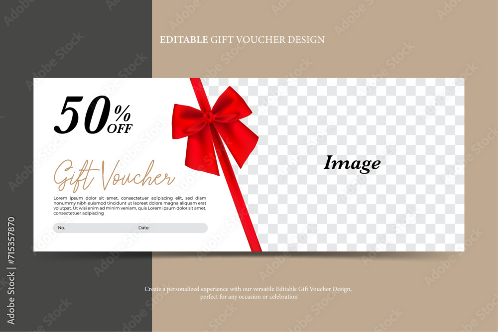 Gift voucher coupon discount with red ribbon minimal modern black and ...