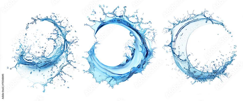 Realistic Flowing blue water splash set, isolated on transparent ...