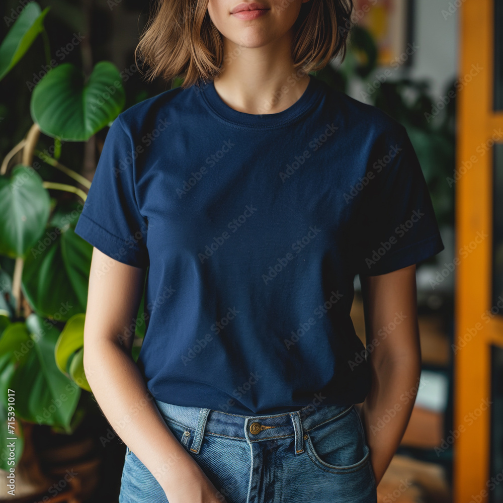 Navy Blue T-shirt Mockup, Woman, Girl, Female, Model, Wearing a Dark ...
