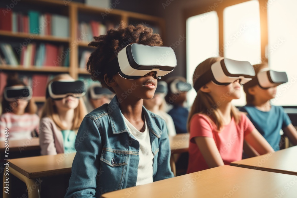 Primary school children use VR glasses in class - Immersive technology ...