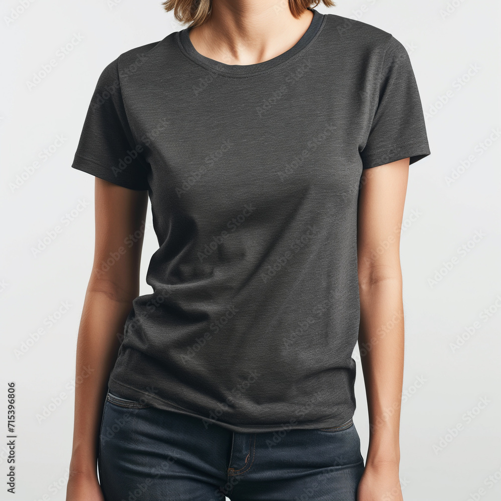 Dark Grey T-shirt Mockup, Woman, Girl, Female, Model, Wearing a Dark ...