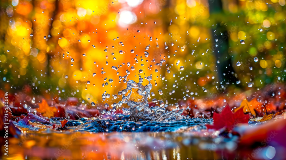 A playful cascade of water droplets descends from a waterfall, catching ...