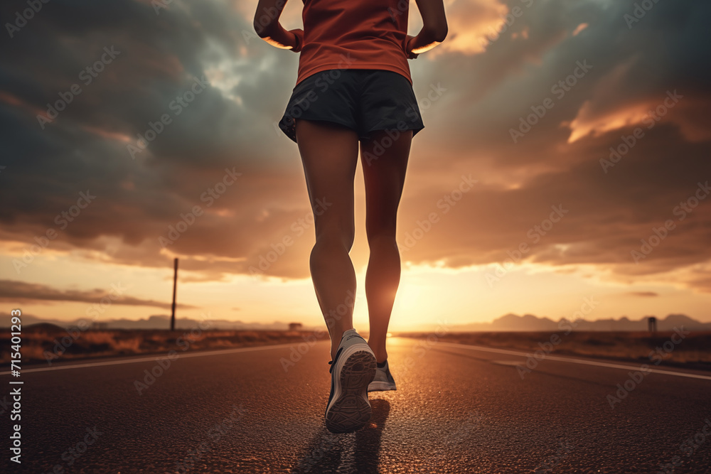 Athlete woman runner training run on the road. Morning jogging for a ...