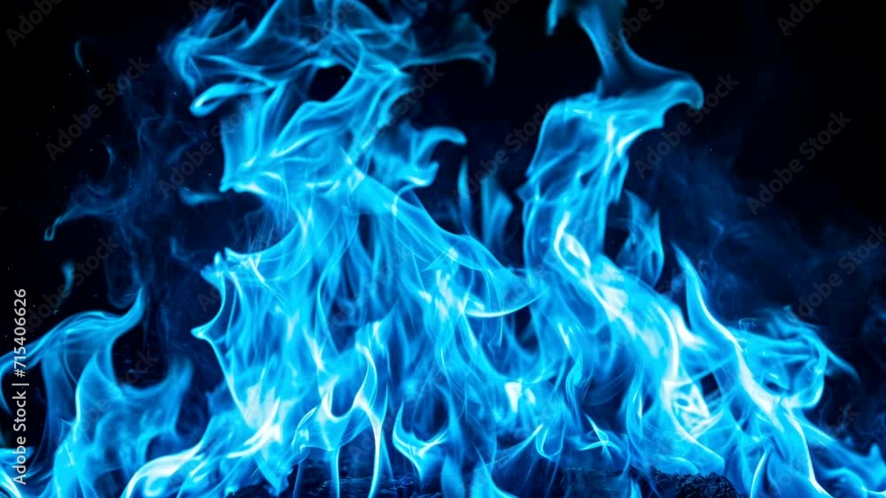 blue fire flame on dark background, butane gas video background looping ...