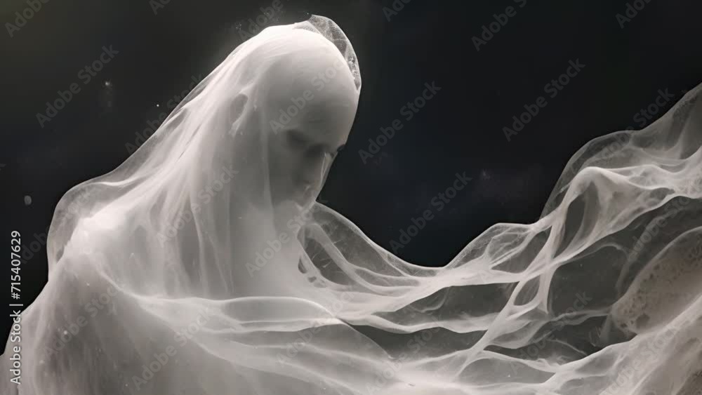 Spirit ghost on black background. Scary man silhouette in monochrome ...