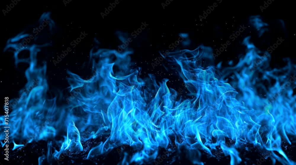 Vidéo Stock blue fire flame on dark background, butane gas video ...