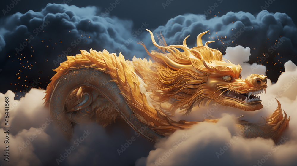 Chinese dragon flying on clouds, and Chinese gold dragon with ...