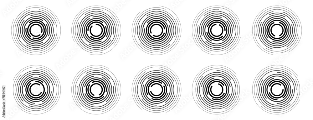 Concentric ripple circles vector set. Radial signal, sonar wave ...