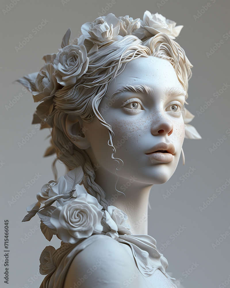 Marble statue bust of the beautiful woman passional posing on the ...