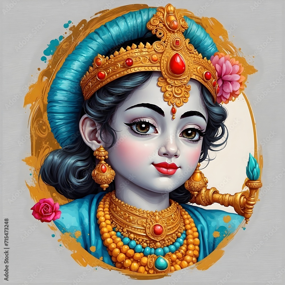 lord krishna hindu god beautiful art with transparent background Stock ...