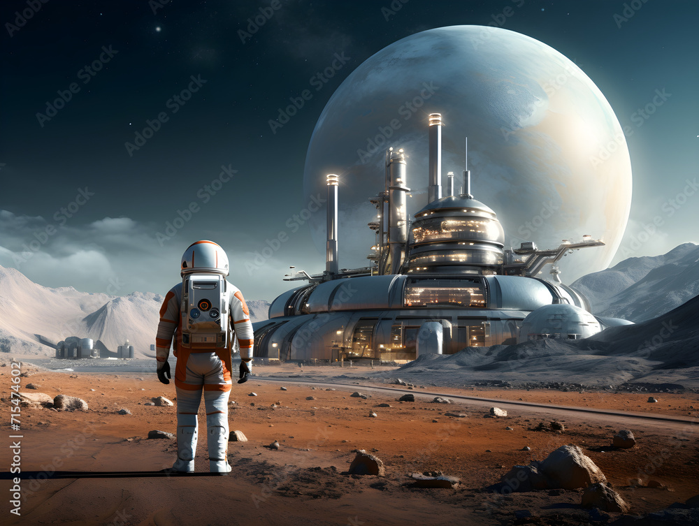 Conceptual image of a space communication station on the moon in the ...