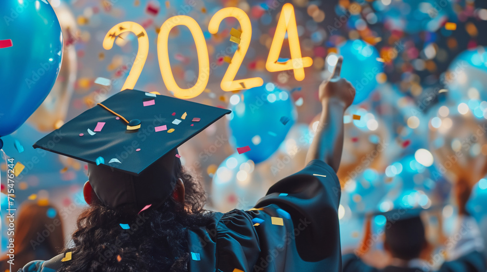 Graduation poster 2024. Male multiracial graduate celebrates his ...