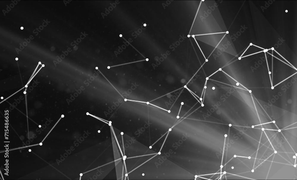 Network connecting with line abstract background, black and white theme ...
