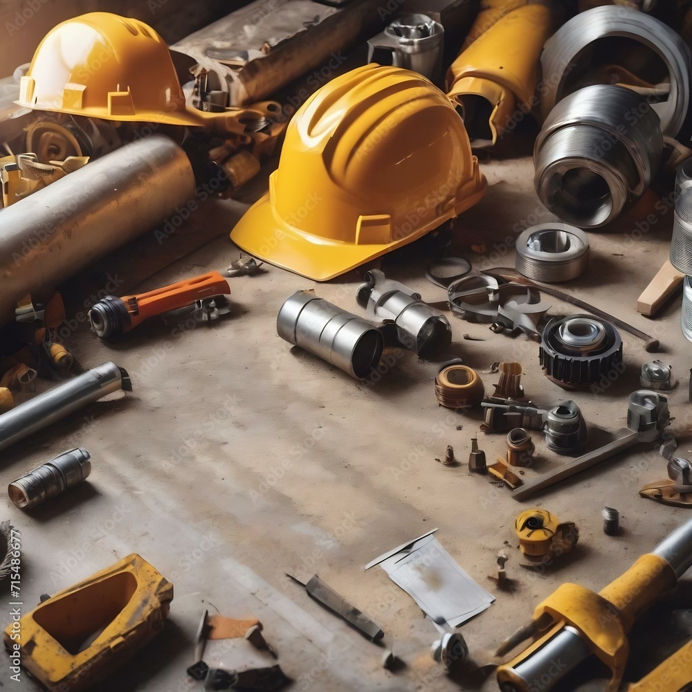 Image of engineering objects on workplace top view.construction concept ...