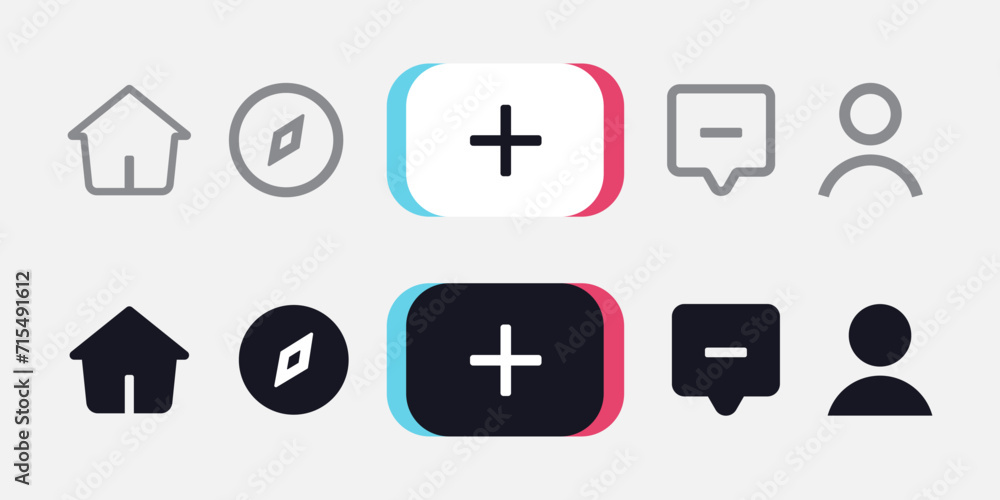 Tik tok menu button icon of social media on white and black background ...