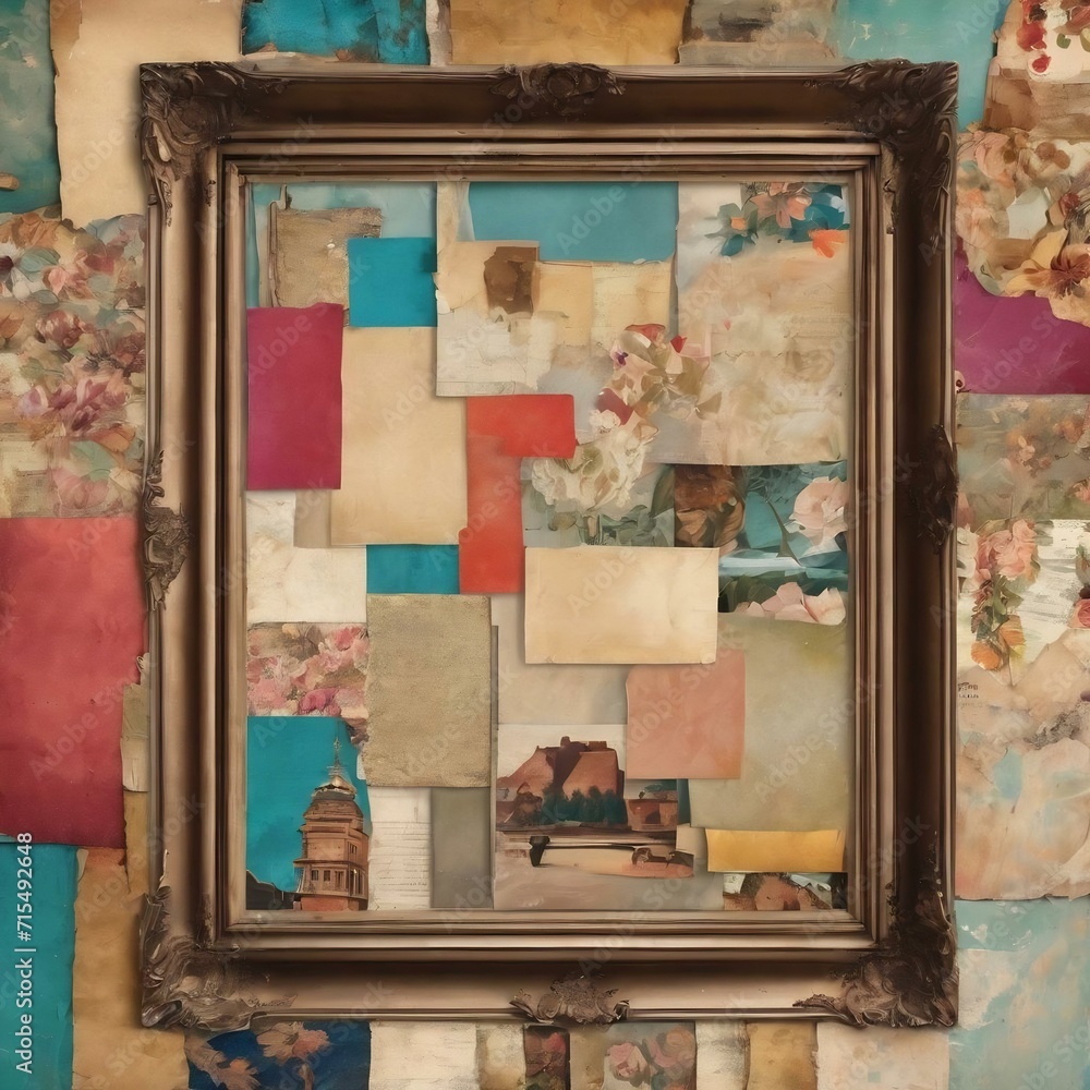 Vintage collage wallpaper frame background wallpaper, mixed media art ...
