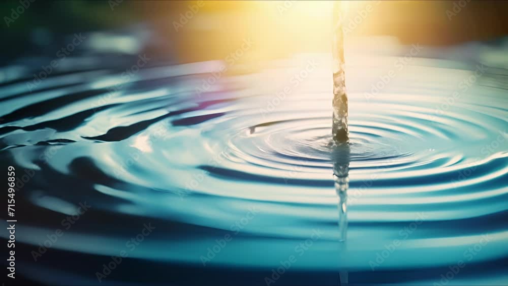 A single drop of rain falling into a still body of water, an image of ...
