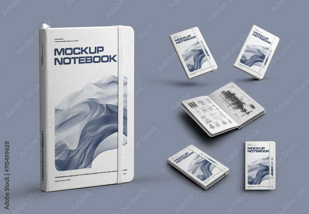 6 Mockups of Classic Notebook with Band and Hard Cover Stock Template ...