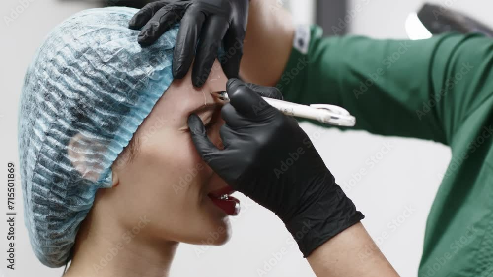 A cosmetologist-doctor marks with a pen the injection site of Botox ...