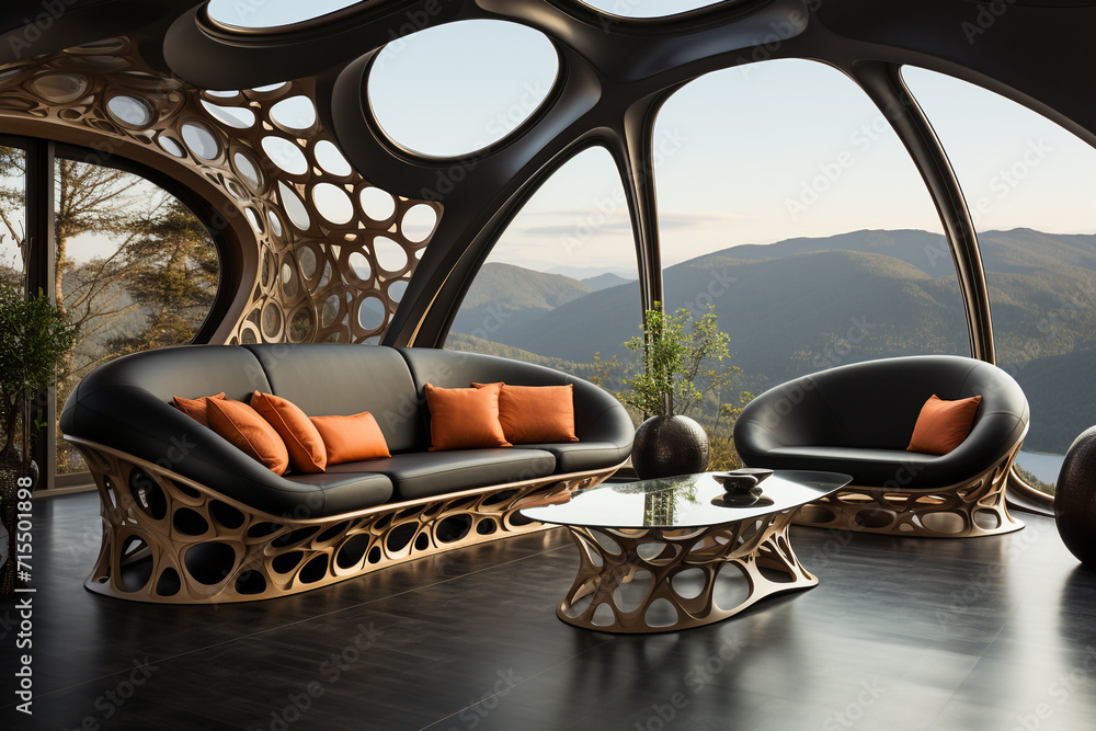 Beautiful modern Futuristic bionic forms architecture. Indoor space ...