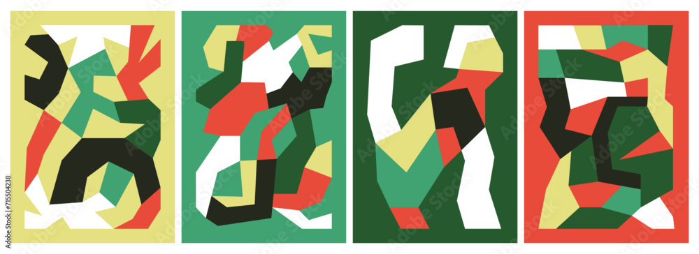 Colorful abstract compositions with angular irregular geometric shapes ...